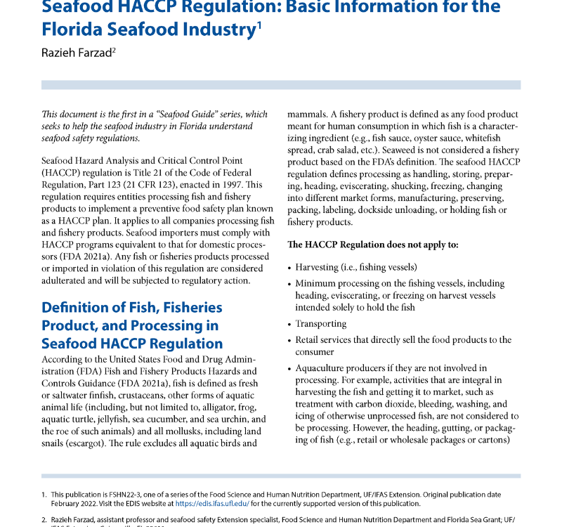 Seafood HACCP Regulation: Basic Information for the Florida Seafood ...
