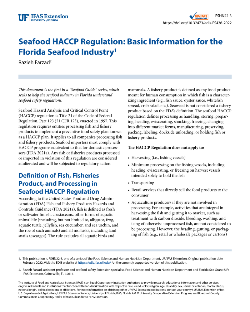 Seafood HACCP Regulation: Basic Information for the Florida Seafood ...