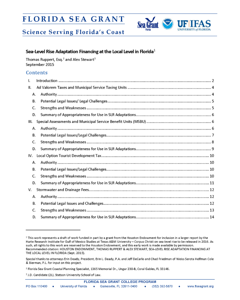 Sea Level Rise Adaptation Financing at the Local Level in Florida ...