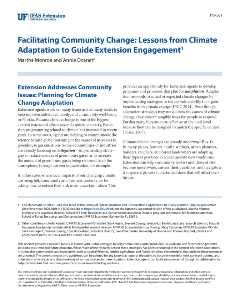 Facilitating Community Change: Lessons from Climate Adaptation to Guide ...