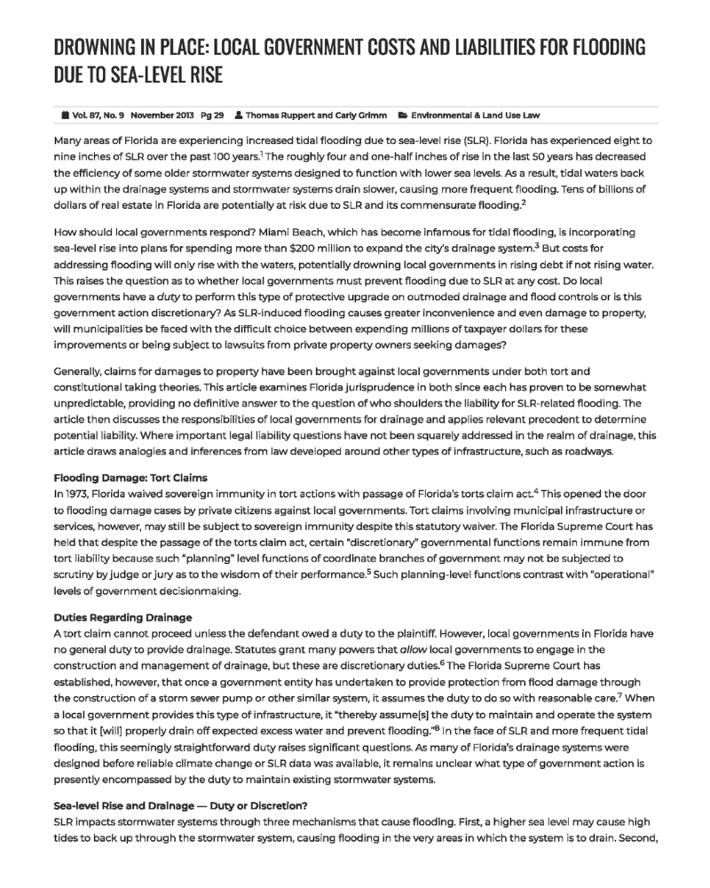 Drowning In Place: Local government costs and liabilities for flooding ...