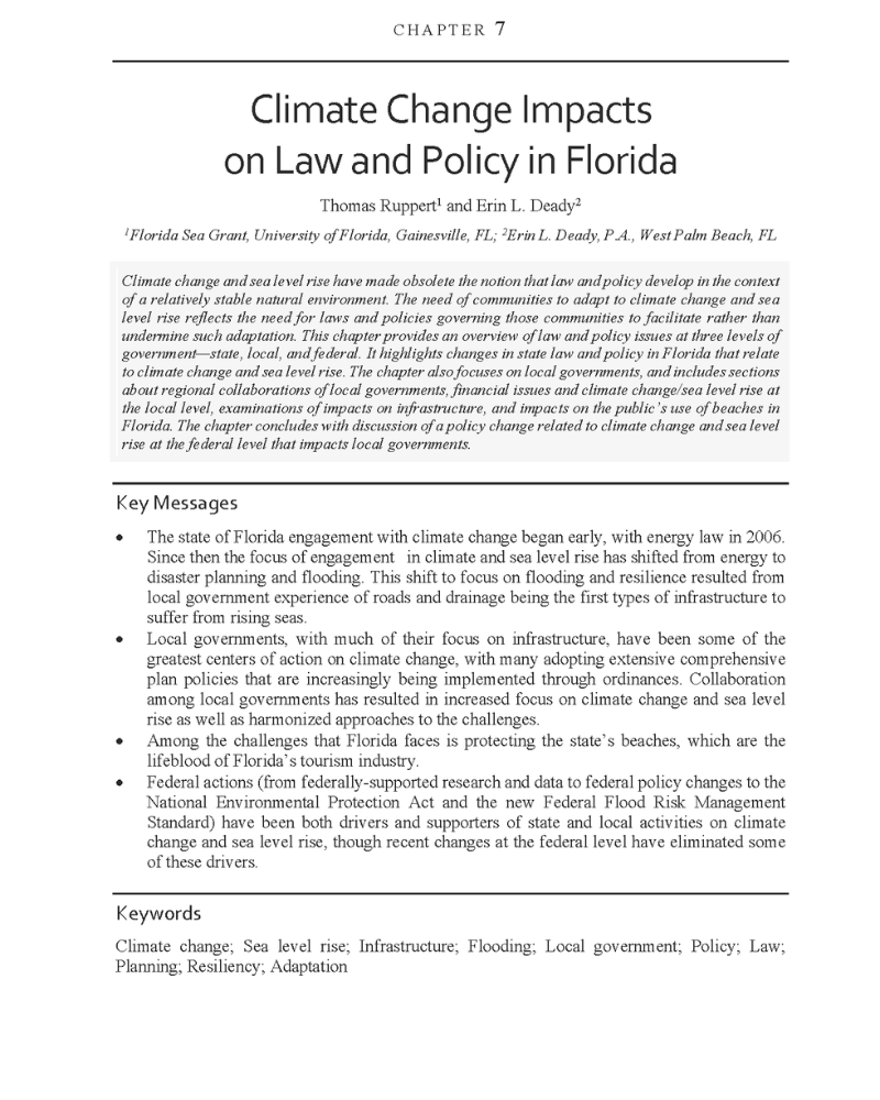 Climate Change Impacts on Law and Policy in Florida - Florida Sea Grant